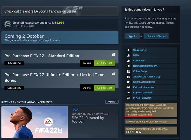FIFA 22 One System Activation & Limited Features For PC Players | Xfire